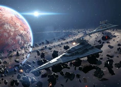 Star Wars Battle Scene With Ships And Planets