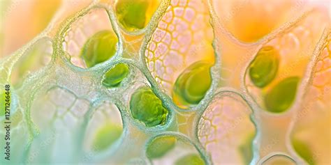Cellular Close Up With Green Structure Microscopic View Of Plant Cells And Cellular Structures