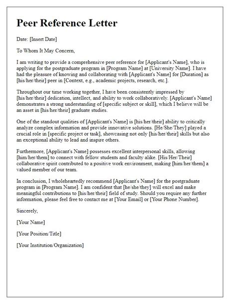 Letter Template For Peer Recommendation For Postgraduate Program Free Samples In Pdf Letterin