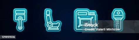 라인 엔진 피스톤 카시트 모터 오일캐니스터 리모컨 키 세트 라인 빛나는 네온 아이콘 벡터 0명에 대한 스톡 벡터 아트 및 기타 이미지 Istock