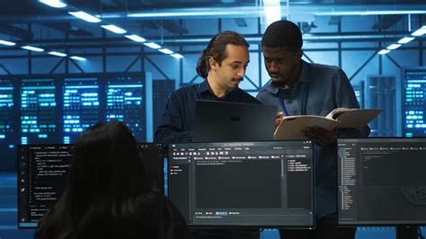 Premium Photo Inspector Overseeing Server Room Reading Paperwork And