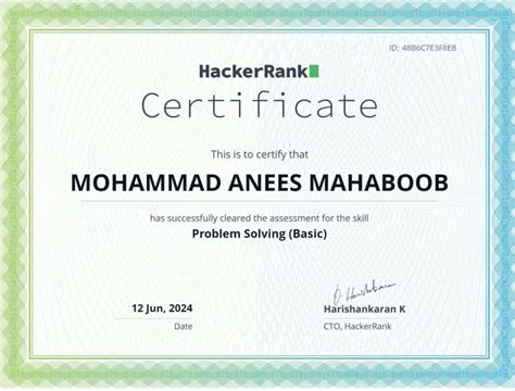 Anees Mahaboob Mohammad On Linkedin Hackerrank Certification Intern Freshers 2025batch