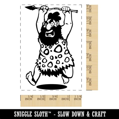 Wild Caveman Neanderthal Running With Spear Rectangle Rubber Stamp For