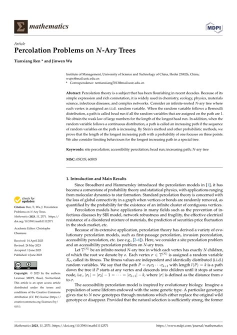 pdf percolation problems on n ary trees