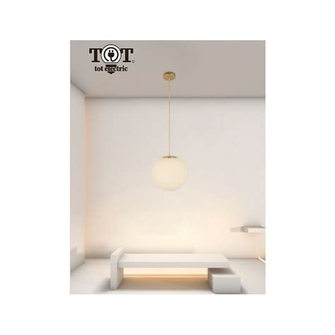 Lampadario A Sospensione Oro Con Sfera In Vetro Bianco Attacco E27