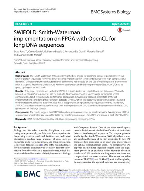 Pdf Swifold Smith Waterman Implementation On Fpga With Opencl For