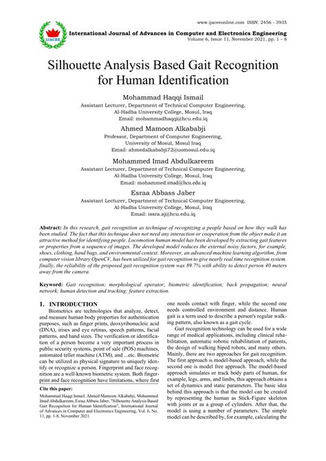 Pdf Silhouette Analysis Based Gait Recognition For Human Identification