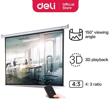 Deli Automatic Screen Projector Layar Proyektor Otomatis Inch Dengan Remote Bisa Digantung