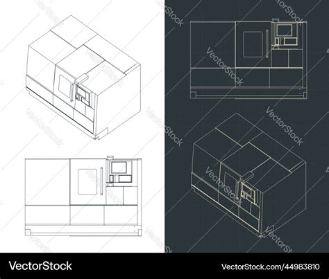 Cnc Turning Milling Machine Blueprints Royalty Free Vector