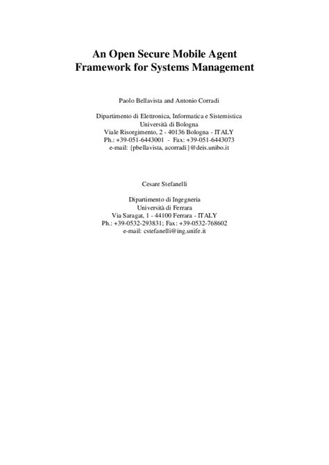 Pdf An Open Secure Mobile Agent Framework For Systems Management