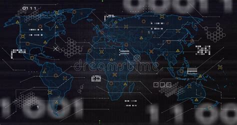 Animation Of Digital World Map With Data Points And Network Connections