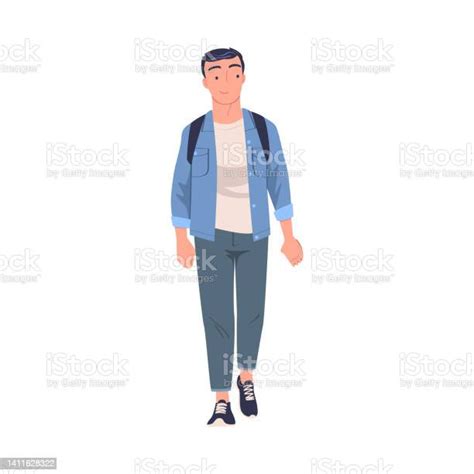 거리에서 산책하고 웃는 벡터 일러스트 레이 션을 걷는 남자 캐릭터 성인에 대한 스톡 벡터 아트 및 기타 이미지 성인 개념