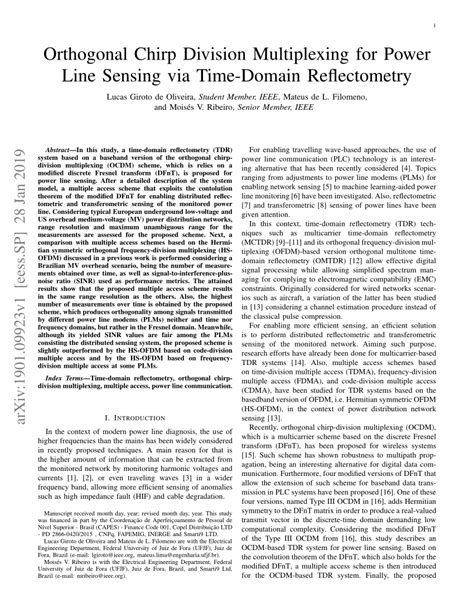 Pdf Orthogonal Chirp Division Multiplexing For Power Line Sensing Via Time Domain Reflectometry