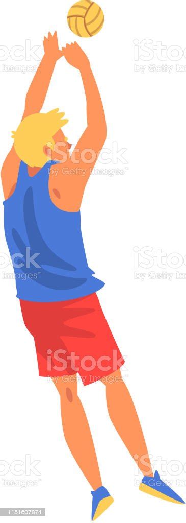 남성 배구 선수 전문 스포츠맨 캐릭터 착용 스포츠 유니폼 볼 다시 보기 벡터 일러스트 건강한 생활방식에 대한 스톡 벡터 아트 및 기타 이미지 건강한 생활방식 경기