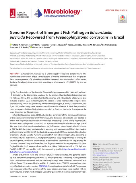 Pdf Genome Report Of Emergent Fish Pathogen Edwardsiella Piscicida