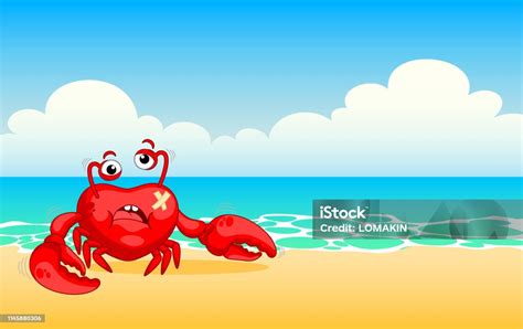 바다 해변의 붉은 게 아주 피곤한 게 구타 레드 크랩 벡터 일러스트 갈고리 발톱에 대한 스톡 벡터 아트 및 기타 이미지 갈고리 발톱 갑각류 귀여운 Istock