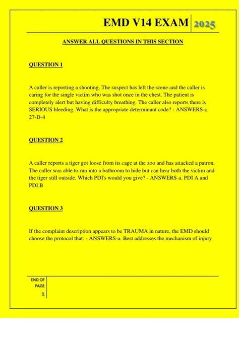 Emd V14 Exam Questions And Answers 2025 Emd V14 Stuvia Us