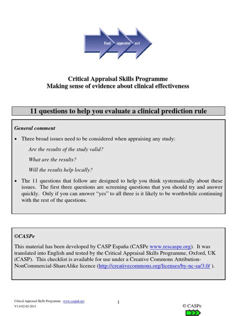 Clinical Prediction Rule Casp Checklist Pdf Sensitivity And Specificity Statistics