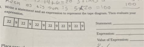 8 write a statement and an expression to represent the tape diagram