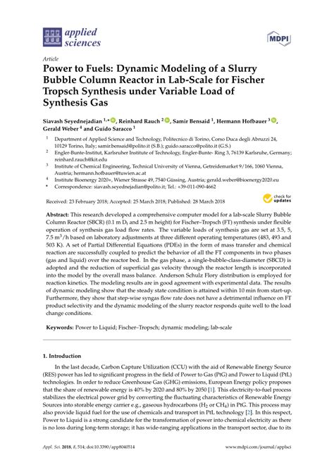 Pdf Power To Fuels Dynamic Modeling Of A Slurry Bubble Column Reactor In Lab Scale For