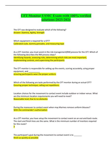 Cft Monitor Usmc Exam With 100 Verified Solutions Cft Monitor Usmc Stuvia Us