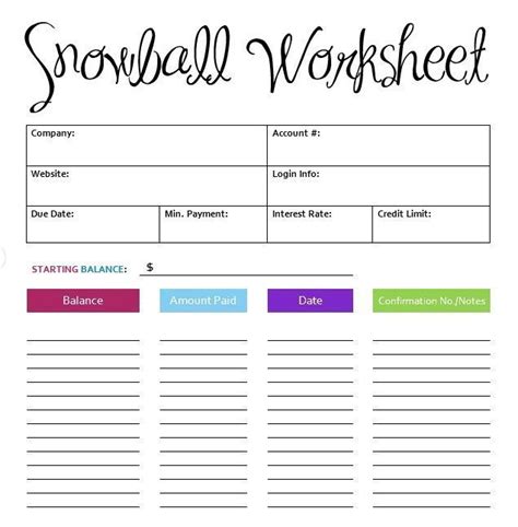 Snowball Budget Template