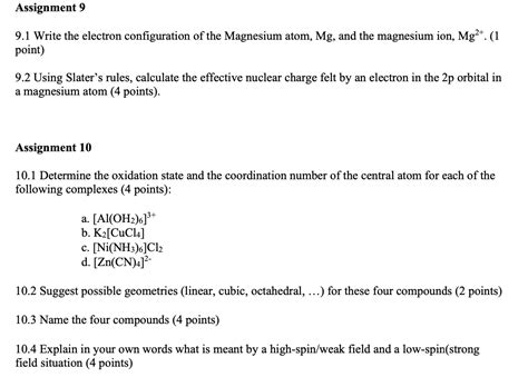 Solved 9 1 Write The Electron Configuration Of The Magnesium