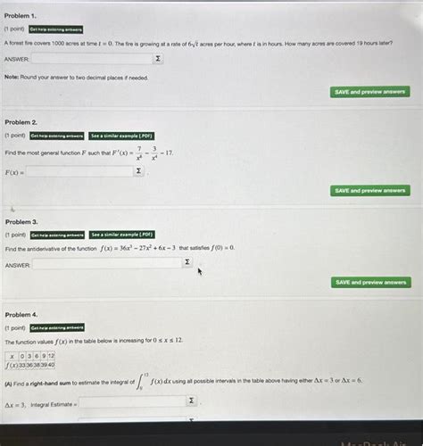 1 Point The Function Values F X In The Table Below