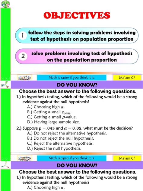 Solving Problems Involving Test Of Hypothesis On Population Proportion Pdf