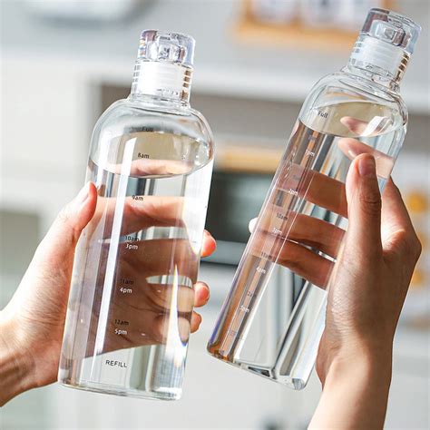 Glass Water Bottle With Time Marker 500700ml Leakproof Simple Outdoor