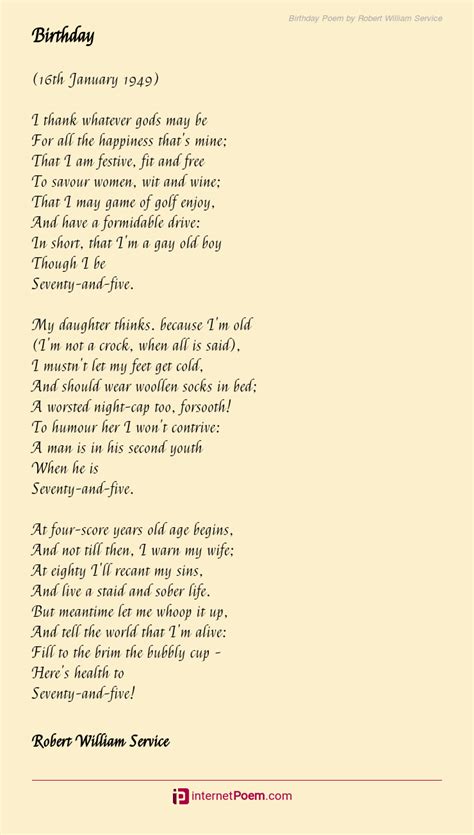 Birthday Poem By Robert William Service
