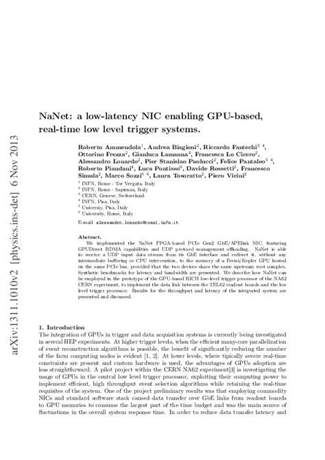 pdf nanet a low latency nic enabling gpu based real time low level
