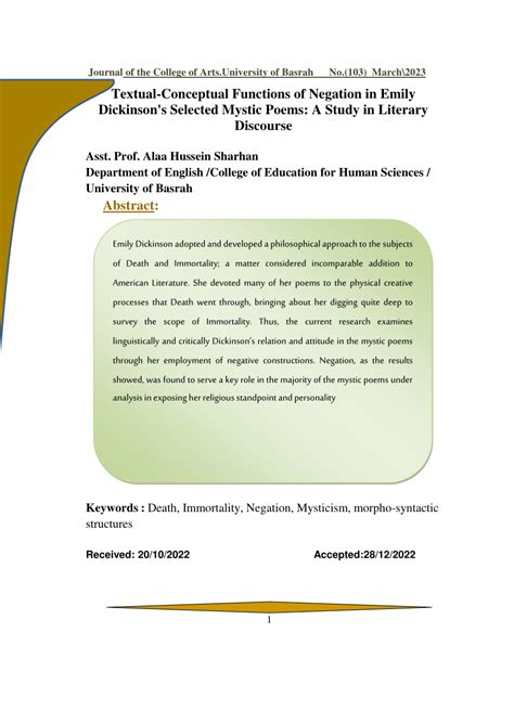 Pdf Textual Conceptual Functions Of Negation In Emily Dickinsons Selected Mystic Poems A