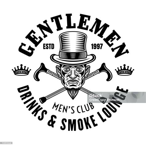 신사 클럽 벡터 엠블럼 로고 배지 또는 흰색 배경에 격리된 빈티지 흑백 스타일의 레이블 담배에 대한 스톡 벡터 아트 및 기타