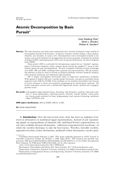 Pdf Atomic Decomposition By Basis Pursuit