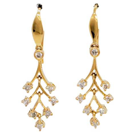 Diamond Dangle Earrings In Yellow Gold For Sale At 1stdibs