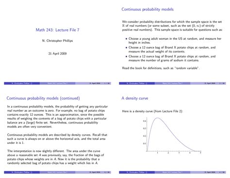 Lecture Notes On Continuous Probability Models Math 243 Docsity Lecture Notes On Continuous Probability Models Math 243 Docsity