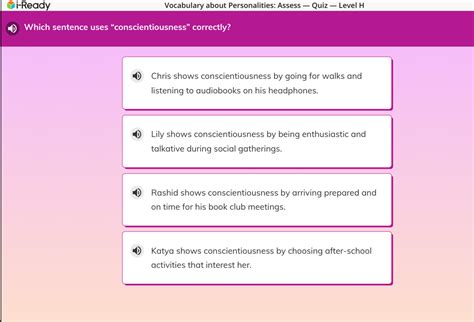 I Ready Vocabulary About Personalities Assess — Quiz — Level H Which Se