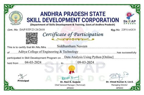 Naveen Siddhantham On Linkedin Certification Dataanalysis Python Skilldevelopment Apssdc