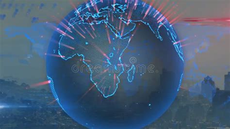 Glowing Connections Animation Over Cityscape With Digital Globe Stock Footage Video Of