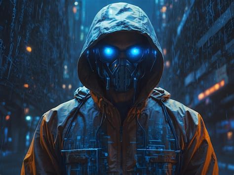 Premium Ai Image Cyber Security Concept With A Futuristic Hacker Wearing A Hoodie Surrounded