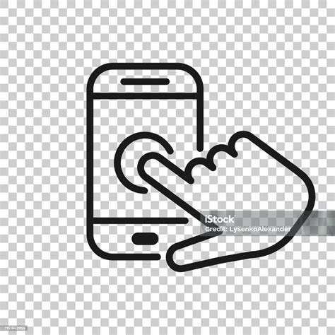 손 터치 스마트 폰 아이콘 투명 스타일 고립 된 배경에 전화 손가락 벡터 일러스트 커서 터치 스크린 비즈니스 개념입니다