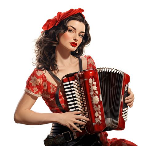 Premium Ai Image Beautiful Woman Playing A Accordion White Background Generative Ai