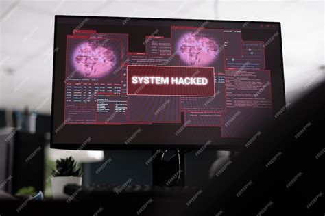 Premium Photo Computers Displaying Hacked System Alert Message Showing On Screen Flashing
