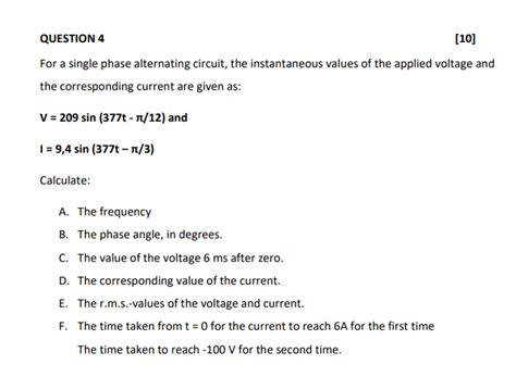 Solved QUESTION 4 10 For A Single Phase Alternating Chegg Com