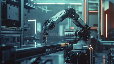 Robotic Arm Working In A Futuristic Factory Setting Stock Illustration Illustration Of Future