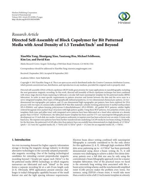 Pdf Directed Self Assembly Of Block Copolymer For Bit Patterned Media With Areal Density Of 1