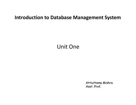 Dbms Unit1 Introduction To Database Management System Unit One