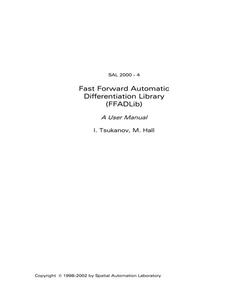 pdf fast forward automatic differentiation library ffadlib a user manual