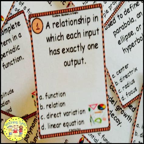 Functions Equations And Graphs Task Cards By Teaching Tykes TPT